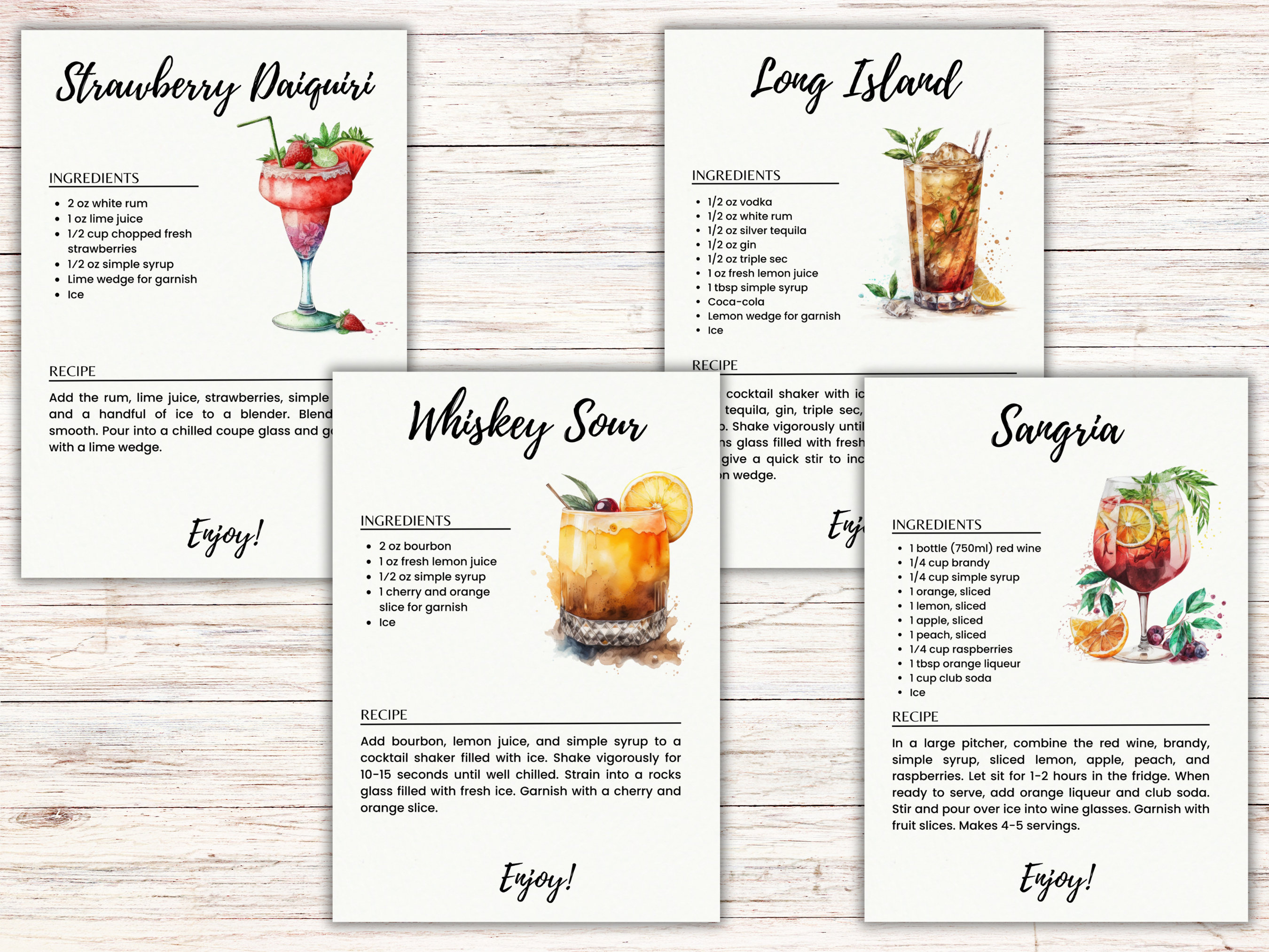 20 FULL SET Cocktail Recipe Cards | Canva Template | Printable Drink ...