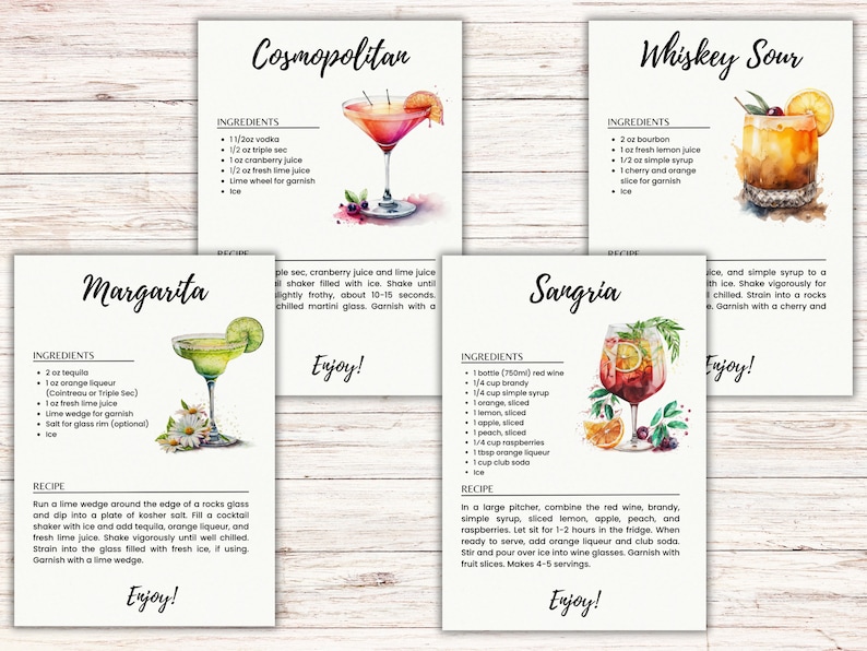 20 FULL SET Cocktail Recipe Cards | Canva Template | Printable Drink ...