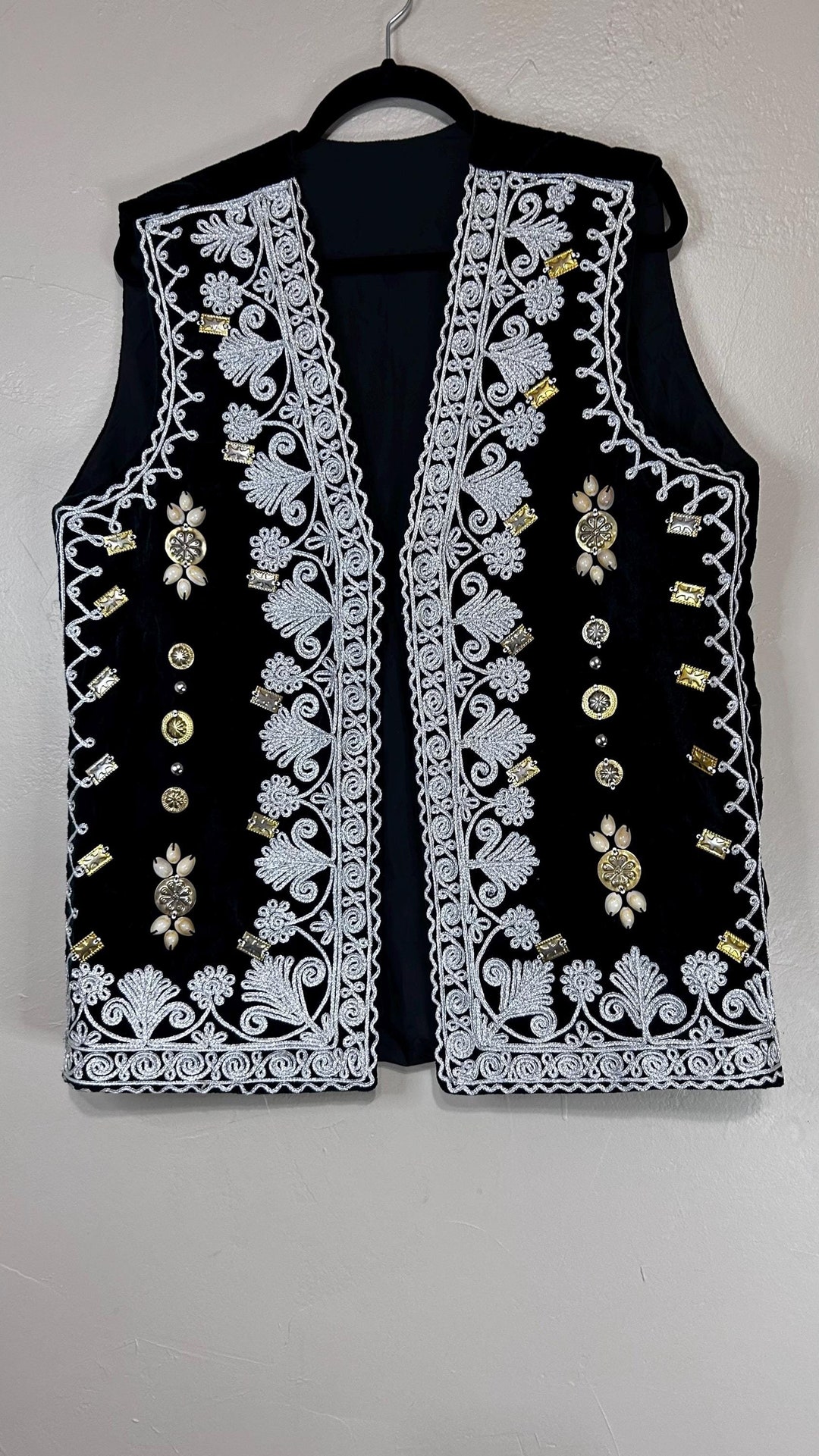 Afghan Waskat in Emerald Green Color With Silver Lacing. - Etsy