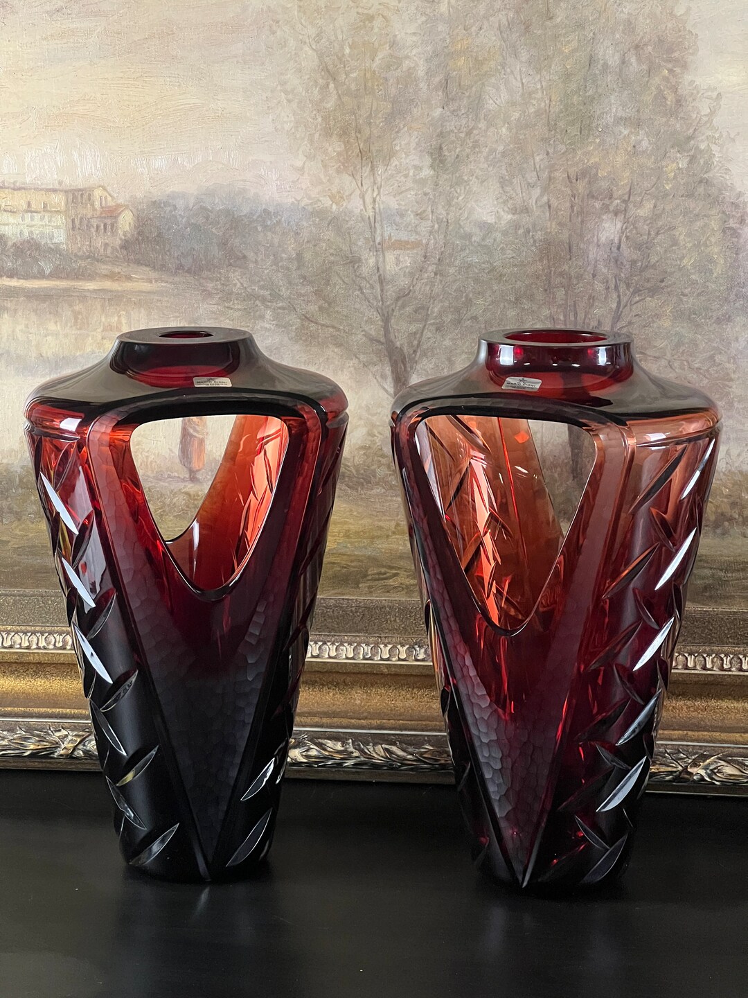 Pair of Conical Ruby Red Mario Cioni Italian Art Glass Vase - Etsy