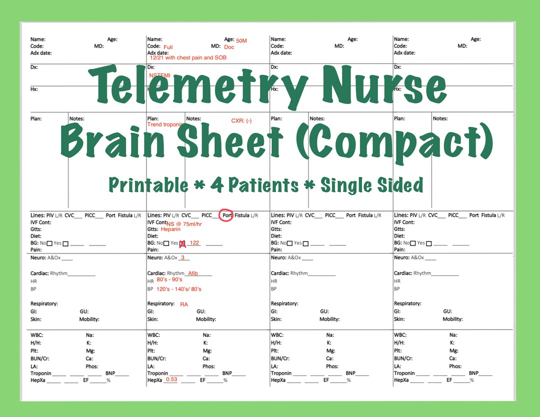 Compact Telemetry Nursing Brain Sheet - Etsy