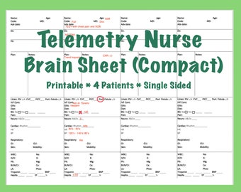Telemetry Nursing Brain/report Sheet - Printable PDF - Etsy