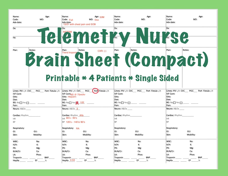 Compact Telemetry Nursing Brain Sheet - Etsy