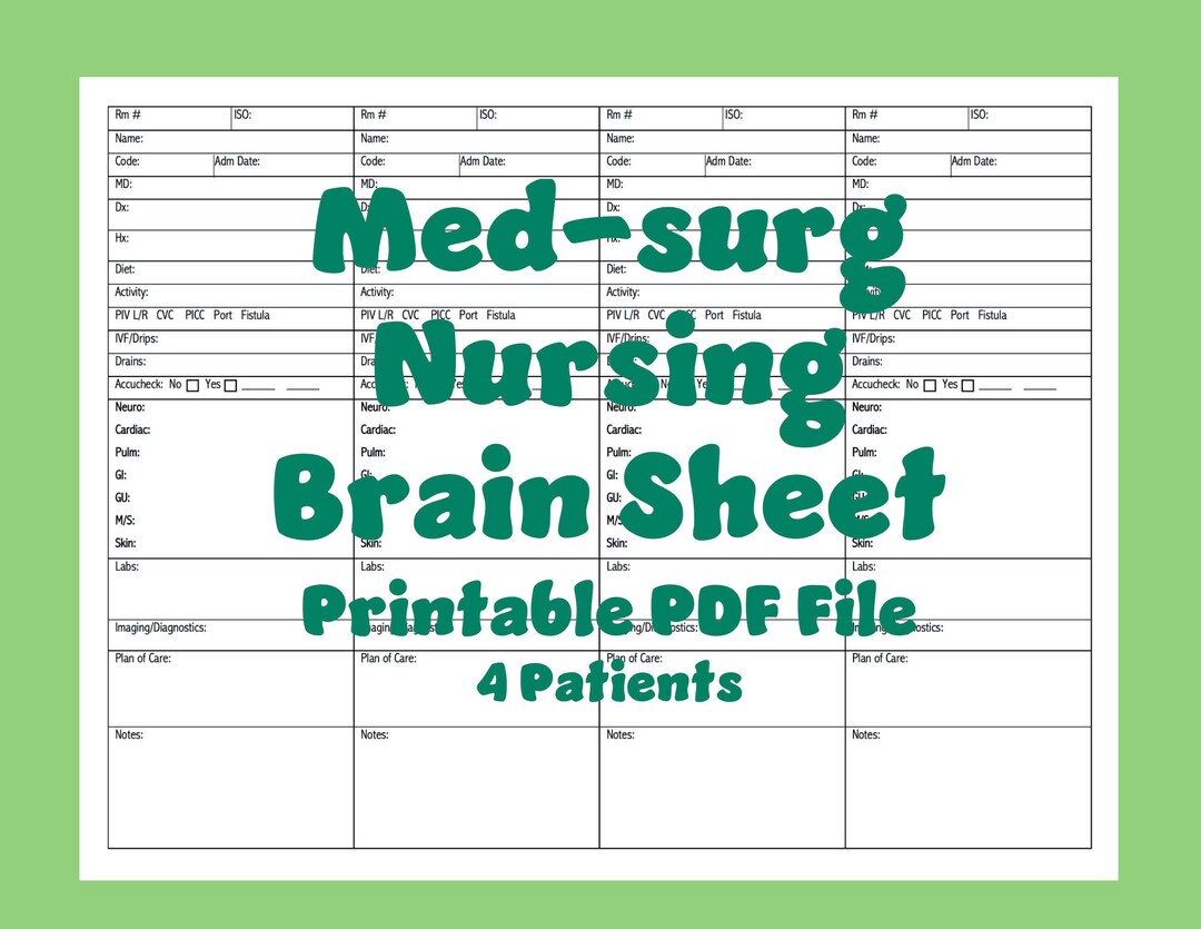 Medsurg Nursing Brain Report Sheet - Printable PDF - Etsy