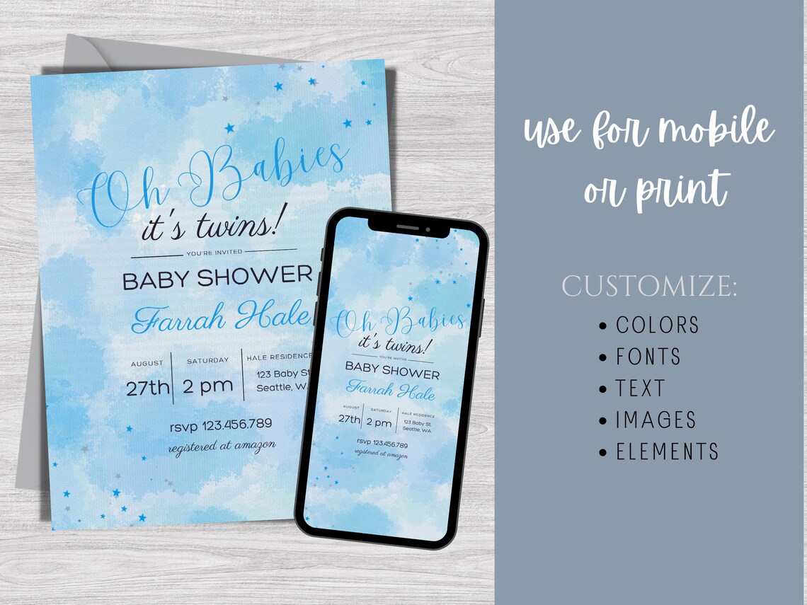 Twin Baby Shower Invitation Twins Baby Shower Baby Shower - Etsy