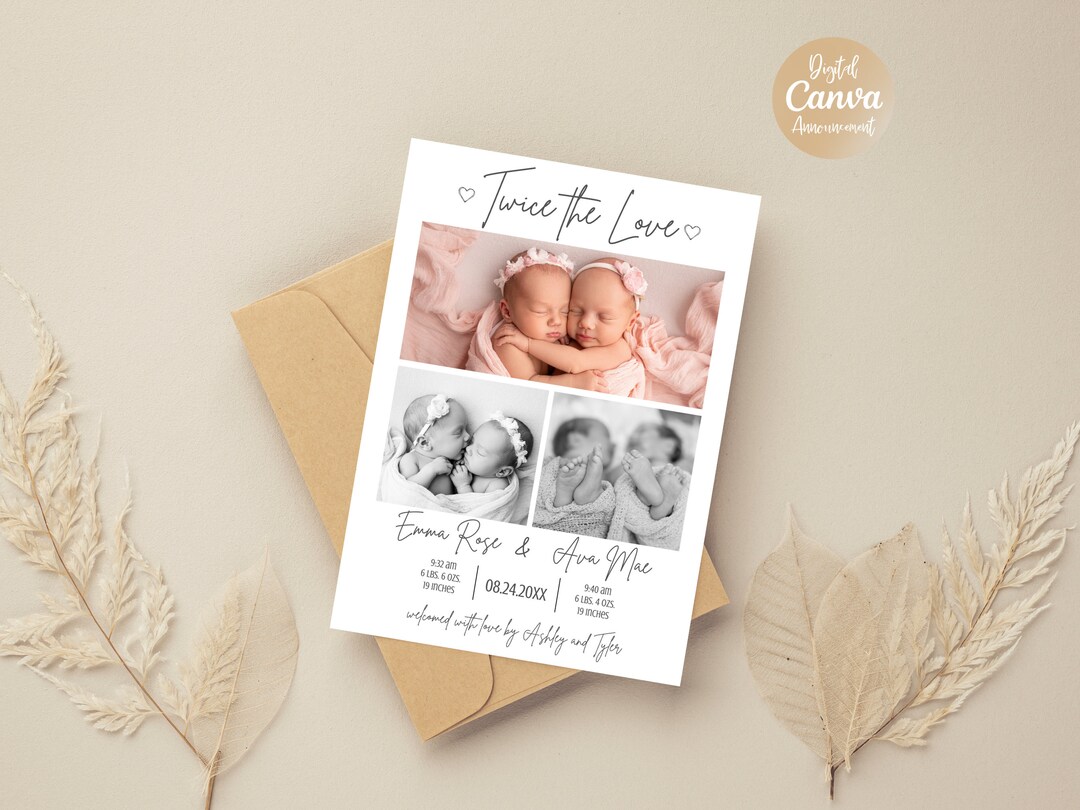 Twins Birth Announcement Cardbirth Announcement Printablebirth ... Twins Birth Announcement Cardbirth Announcement Printablebirth ...
