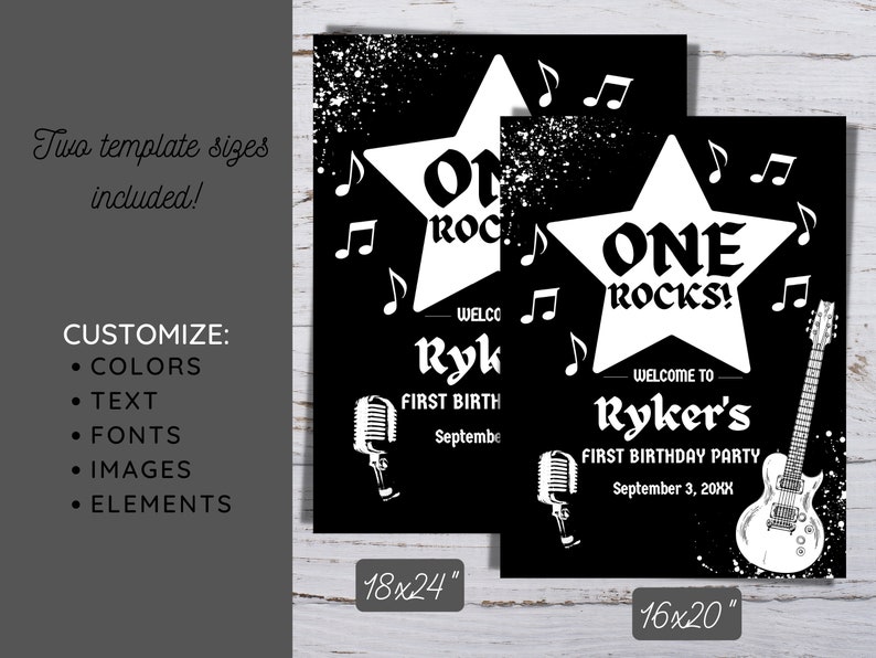 Rock N Roll 1st Birthday Welcome Sign | Guitar Decor (editable Template ...
