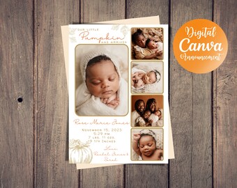 Pumpkin Birth Card - Etsy