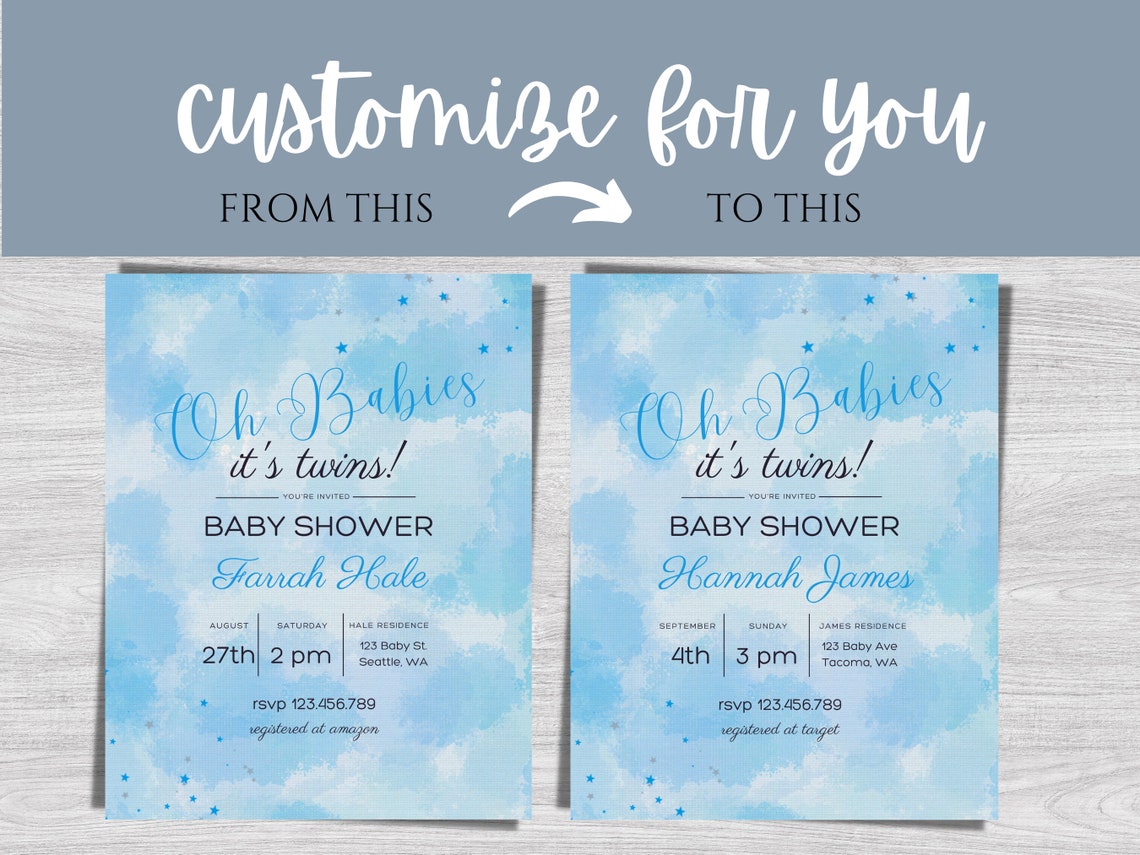 Twin Baby Shower Invitation Twins Baby Shower Baby Shower - Etsy