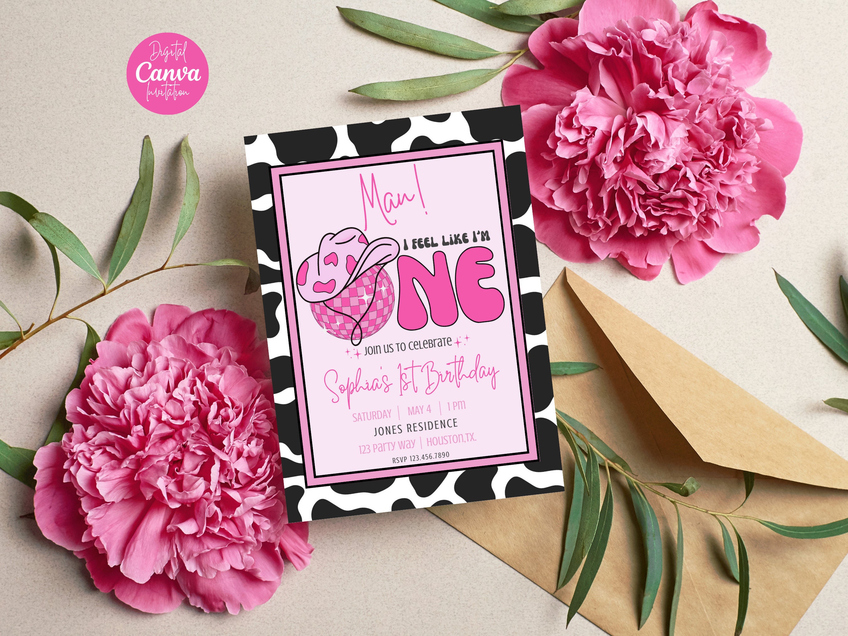 Man I Feel Like I'm ONE 1st Birthday Invitation|disco Cowgirl Birthday ...