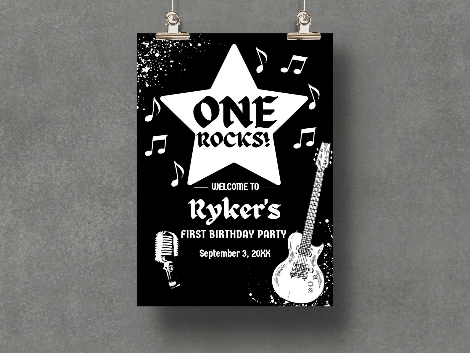 Rock N Roll 1st Birthday Welcome Sign | Guitar Decor (editable Template ...