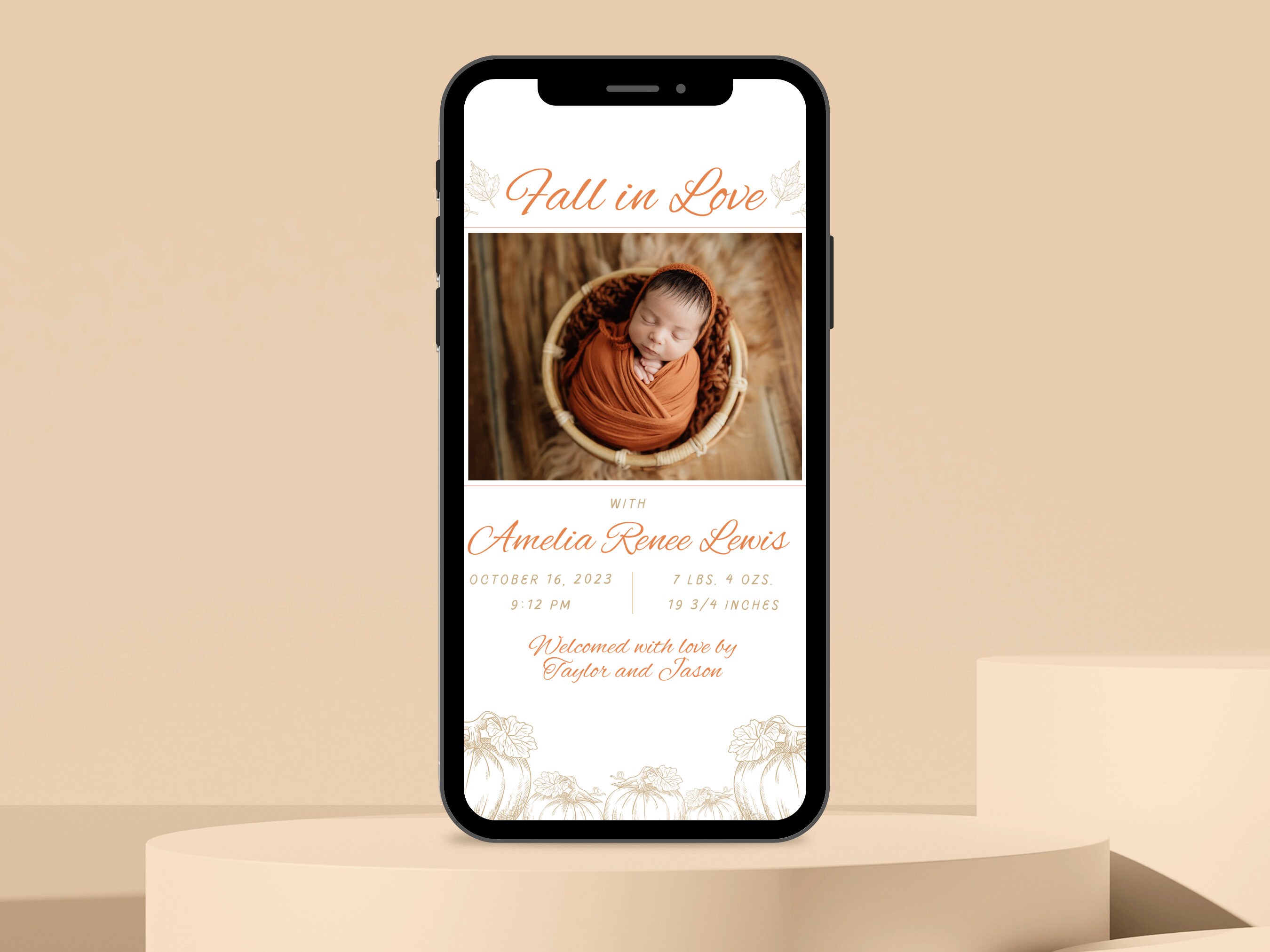 Fall Birth Announcement Cardpumpkin Birth Announcement Cardgender ...