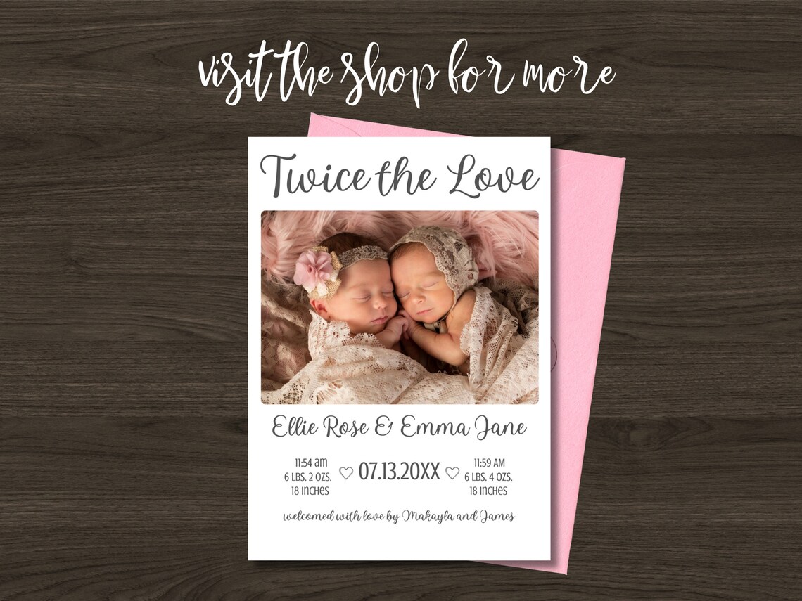 Twins Birth Announcement Cardbirth Announcement Printablebirth ... Twins Birth Announcement Cardbirth Announcement Printablebirth ...