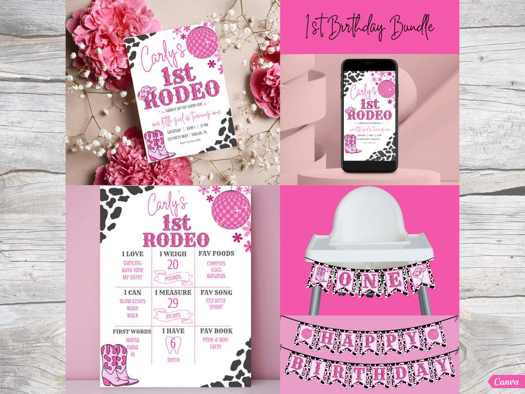 Girl 1st Rodeo 1st Birthday Bundle|my First Rodeo Birthday|editable ...