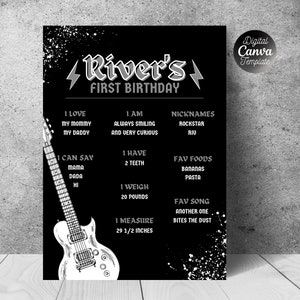 Rock N Roll 1st Birthday Milestone Poster | Guitar Decor (editable ...