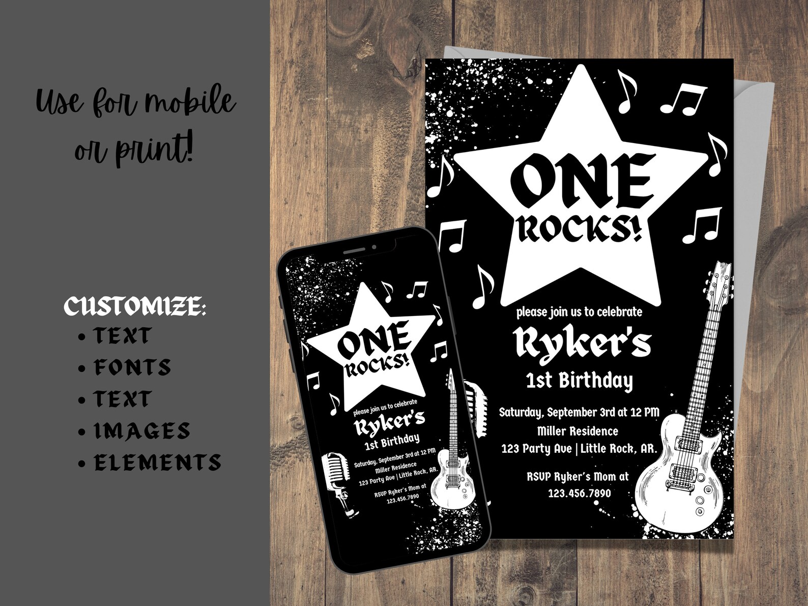 ONE Rocks Birthday Invitation|first Birthday Invitation|editable ...