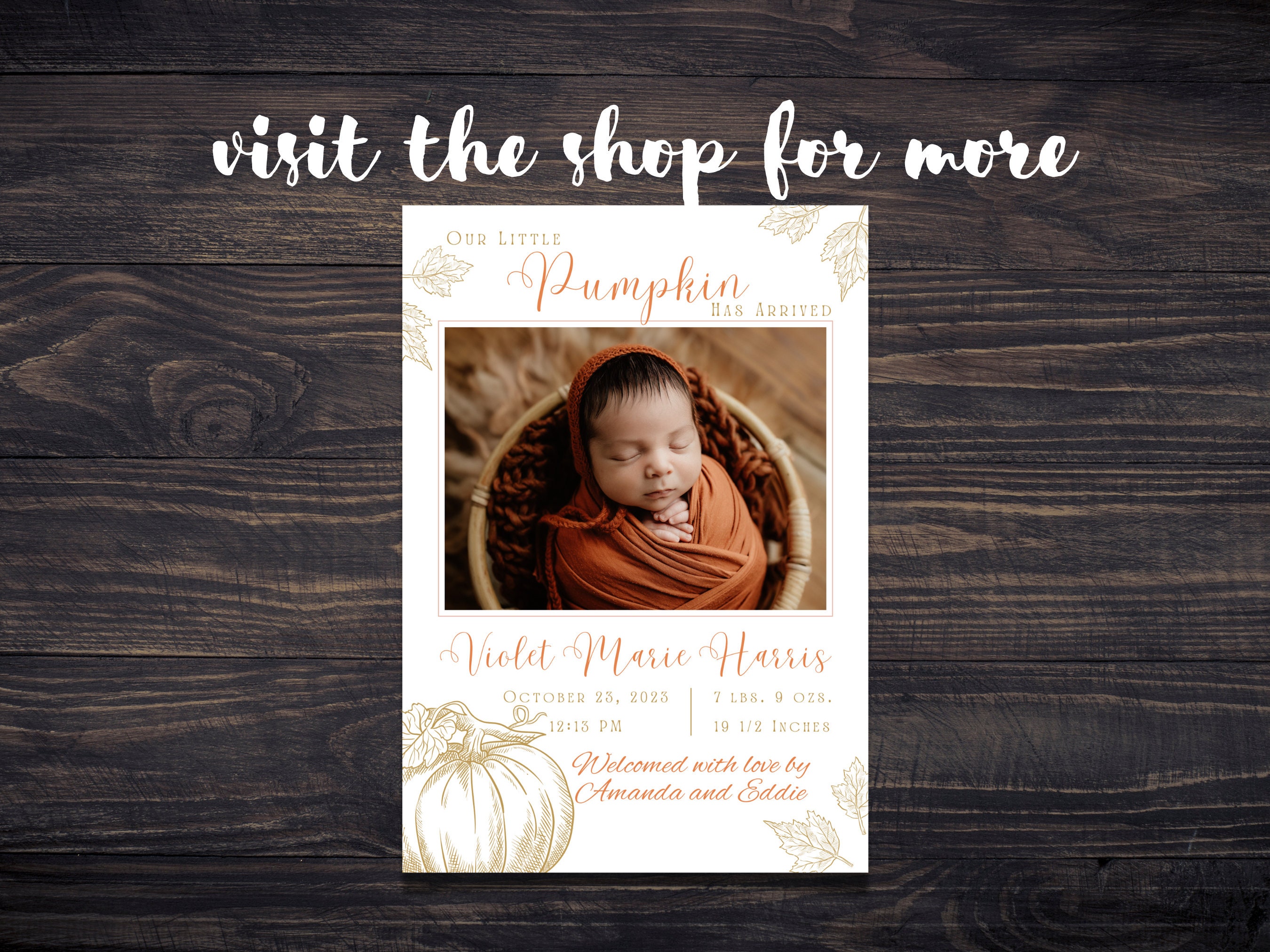Fall Birth Announcement Cardpumpkin Birth Announcement Cardgender ...