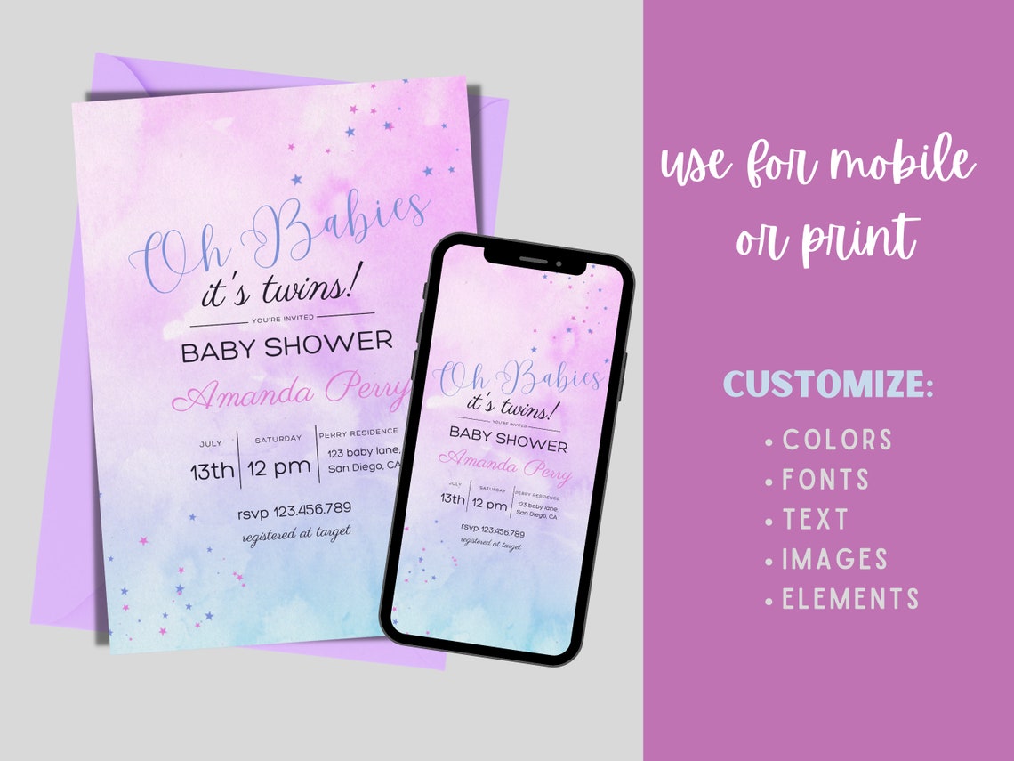 Twin Baby Shower Invitation Twins Baby Shower Baby Shower - Etsy