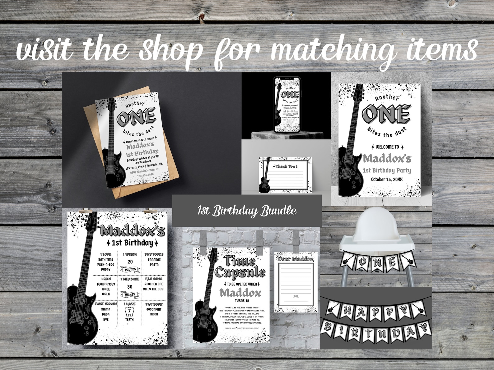 Rock N Roll 1st Birthday Milestone Poster | Guitar Decor (editable ...