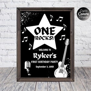 Rock N Roll 1st Birthday Welcome Sign | Guitar Decor (editable Template ...