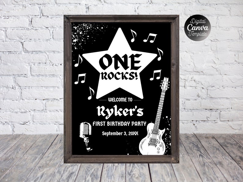 Rock N Roll 1st Birthday Welcome Sign | Guitar Decor (editable Template ...