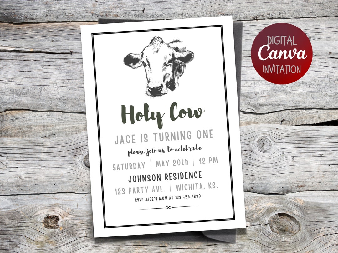 Holy Cow I'm ONE Invitationfirst Birthday Invitationeditable ...