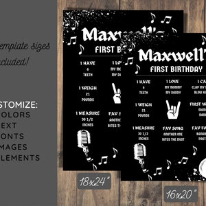 Rock N Roll 1st Birthday Milestone Poster | Guitar Decor (editable ...