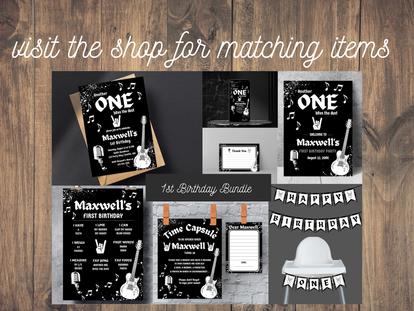 Rock N Roll 1st Birthday Milestone Poster | Guitar Decor (editable ...