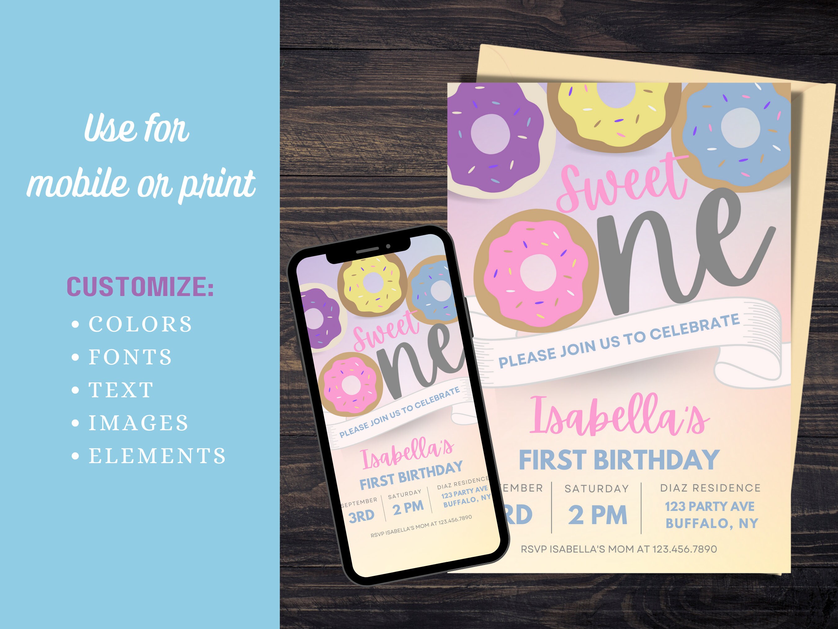Donut 1st Birthday Invitationfirst Birthday Invitation Girlsweet One ...
