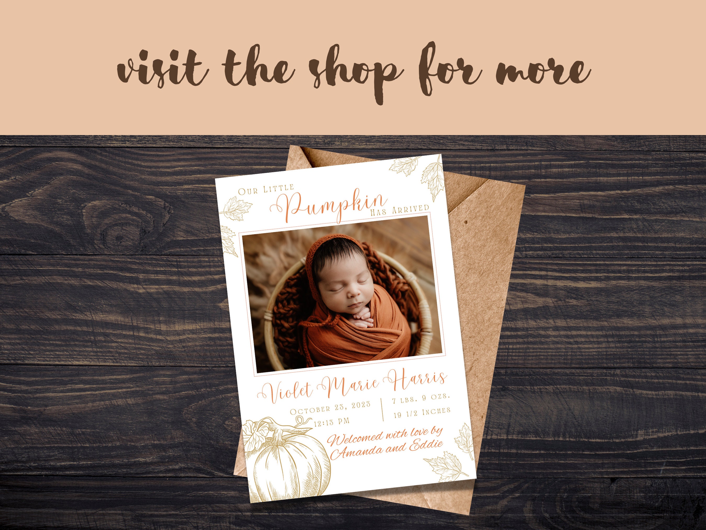 Fall Birth Announcement Cardpumpkin Birth Announcement Cardgender ...