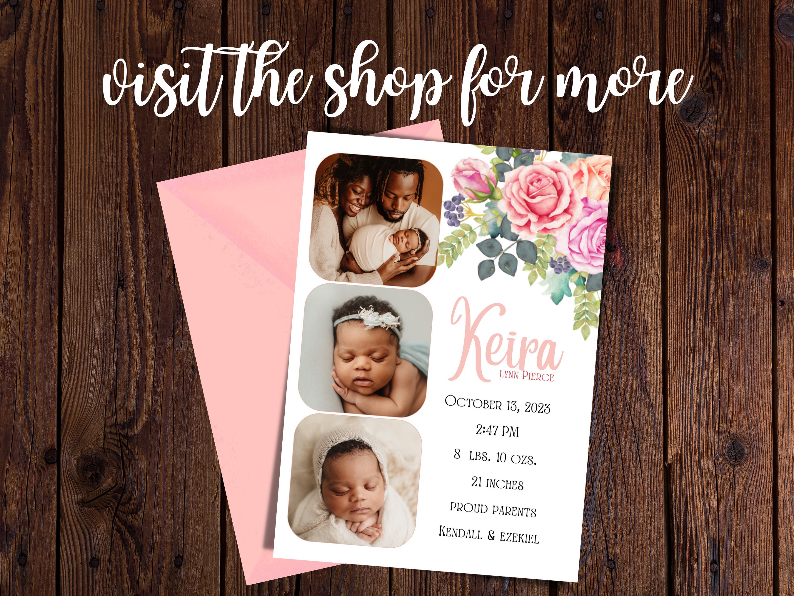 Baby Boy Birth Announcement Card | Greenery Photo Template (digital) - Etsy