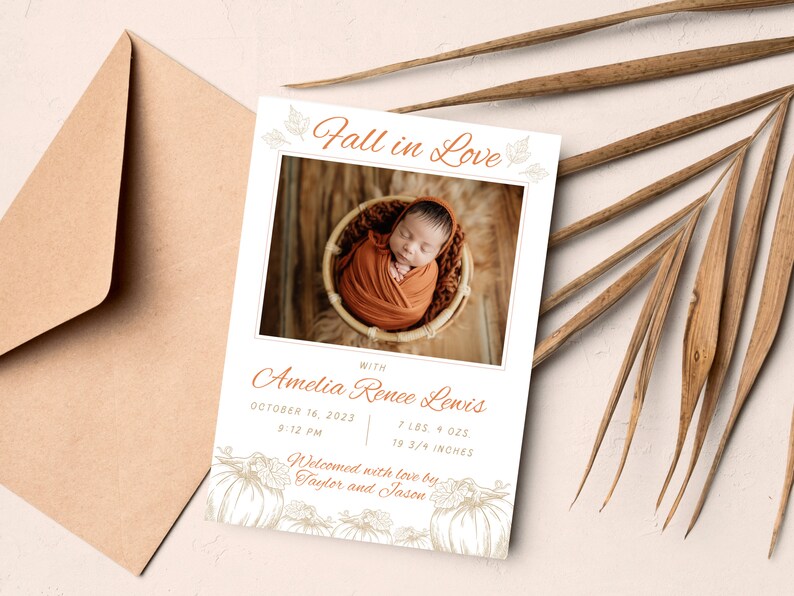 Fall Birth Announcement Cardpumpkin Birth Announcement Cardgender ...