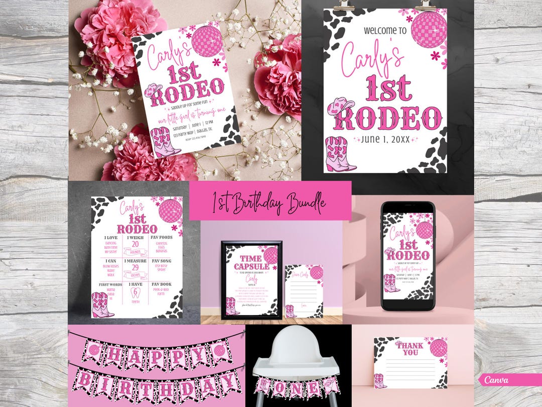 Girl 1st Rodeo 1st Birthday Bundle|my First Rodeo Birthday|editable ...