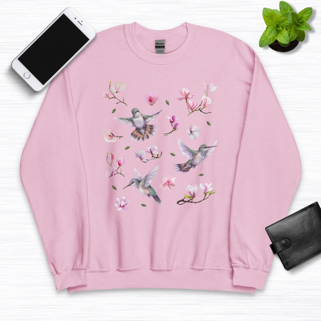 Kawaii Hummingbird Sweatshirt, Floral Bird Hoodie, Magnolia Flower ...