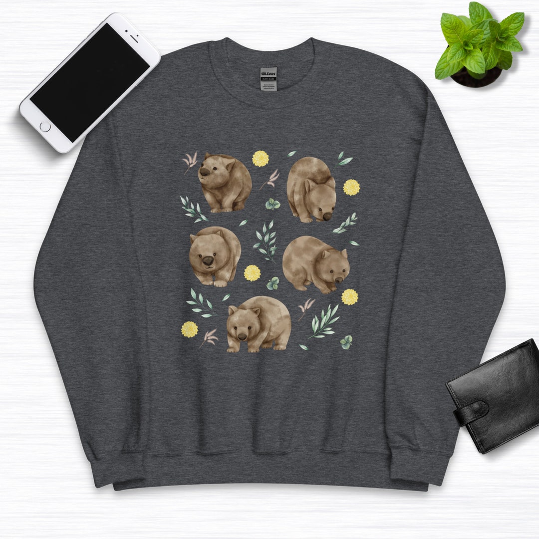 Kawaii Wombat Sweatshirt, Golden Wattle Flower Hoodie, Cottagecore ...
