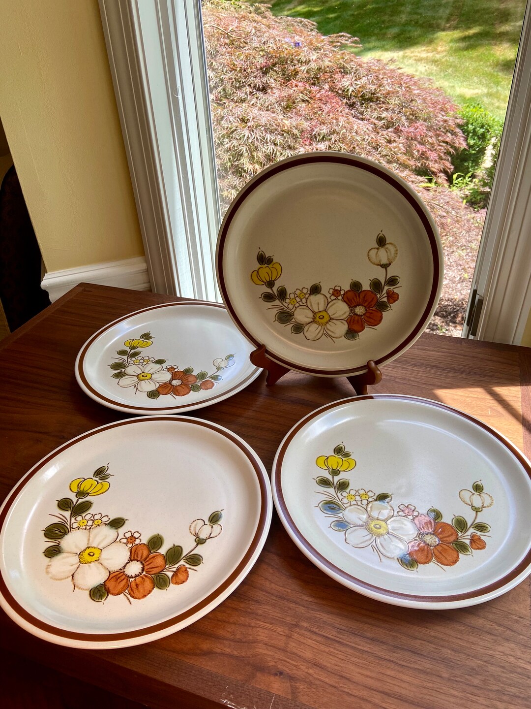 Vintage Set of 4 Stoneware 1970s Dinner Plates/the Woodhaven Collection ...