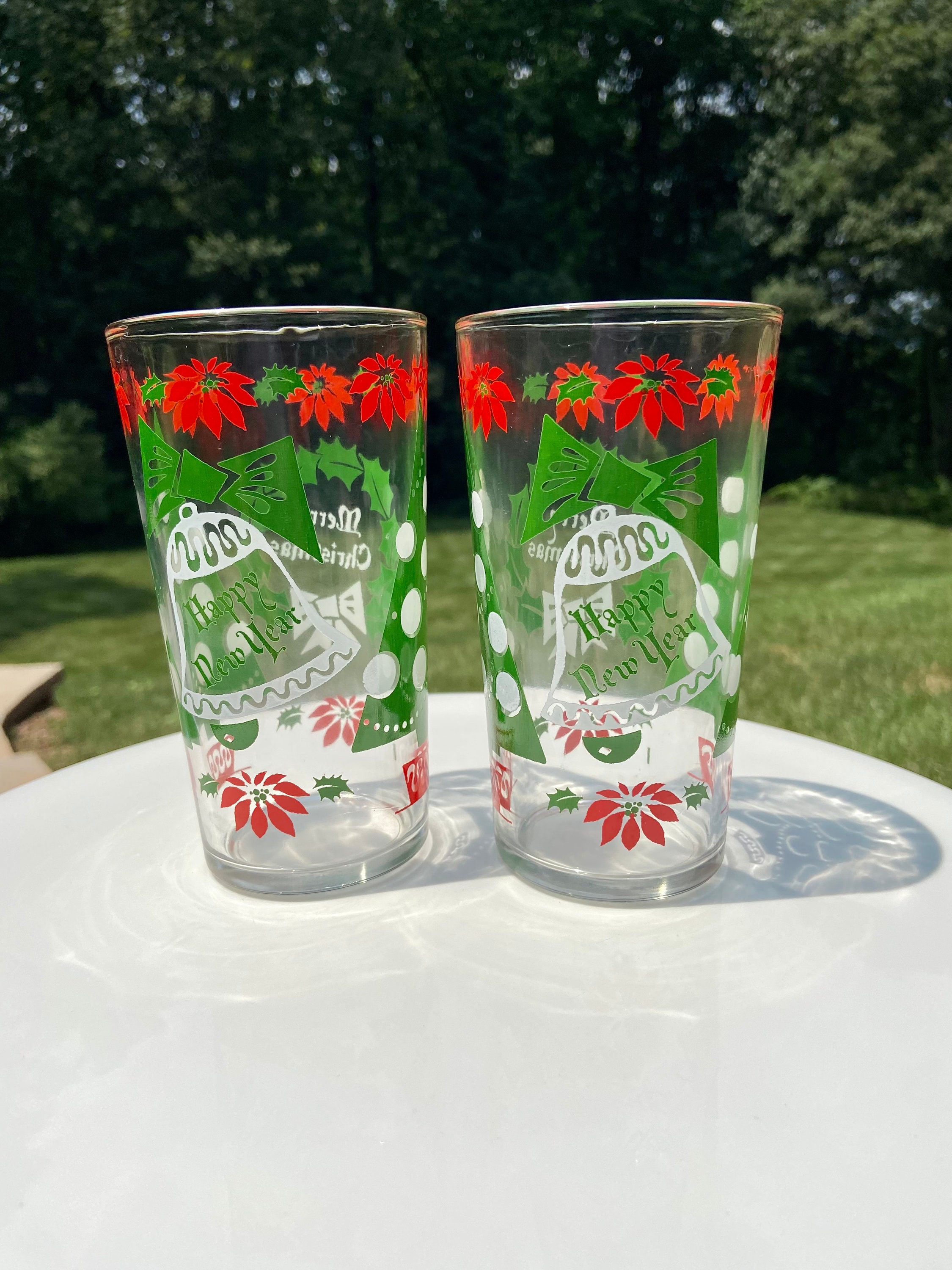 1960s Hazel Atlas Merry Xmas/happy New Year Holiday Glasses/*free ...