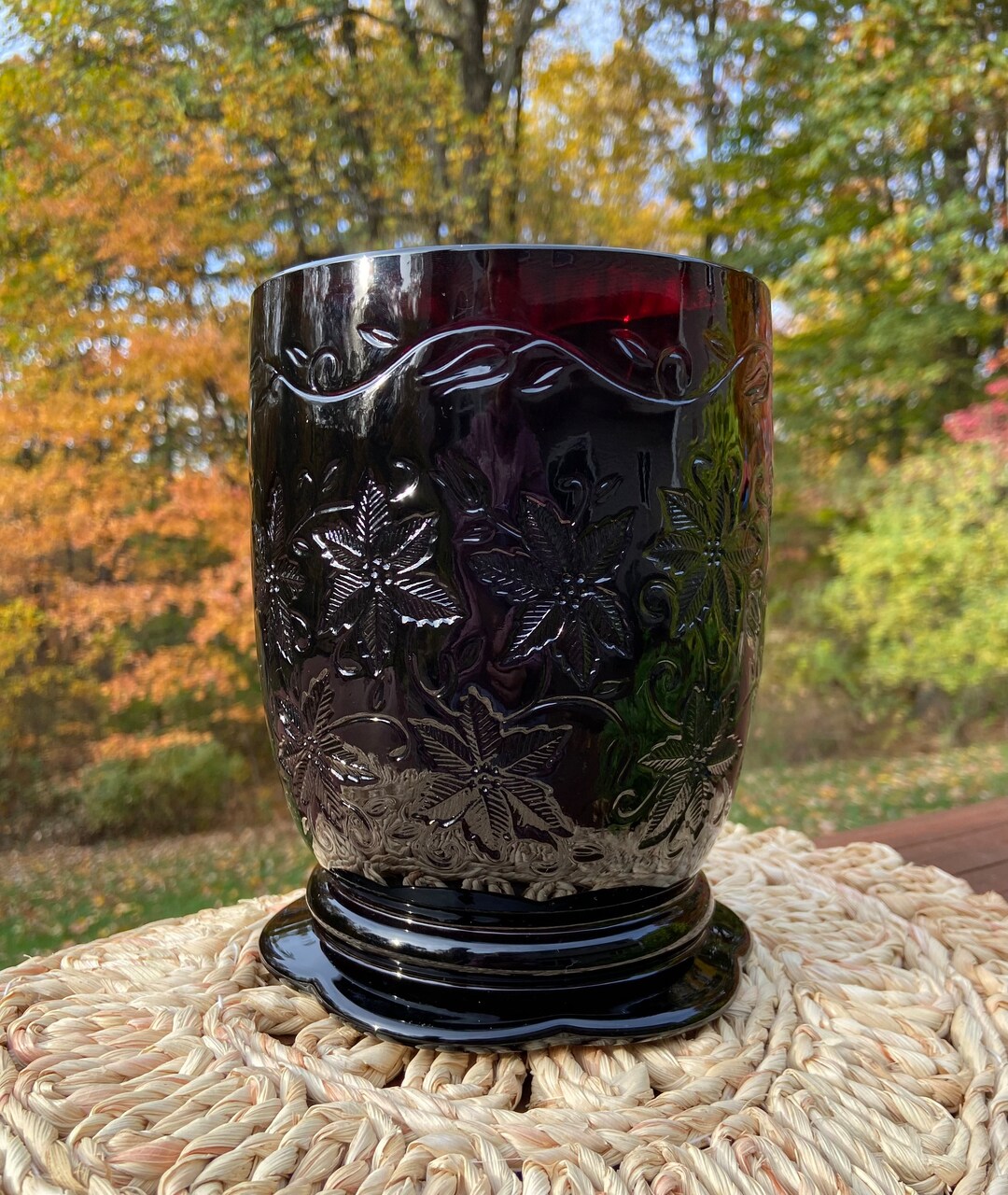 Princess House Fantasia Ruby Red Crystal Candleholder Vase, Poinsettia ...