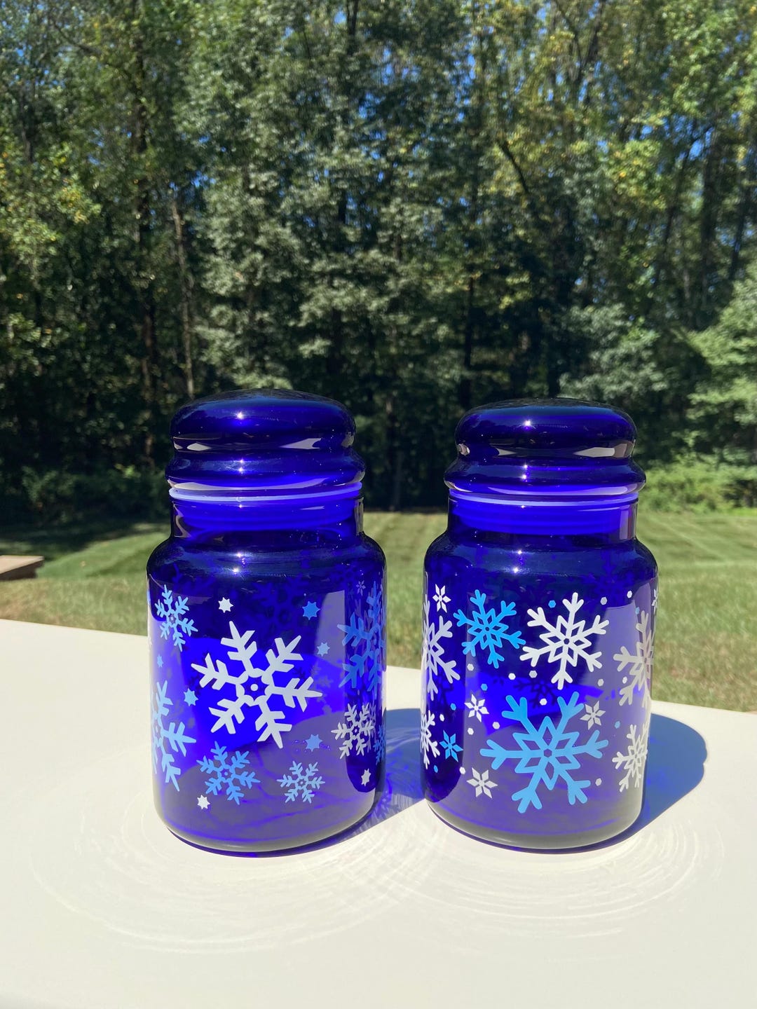 Cobalt Blue Libbey Snowflake Lidded Jars, Set of 2 - Etsy