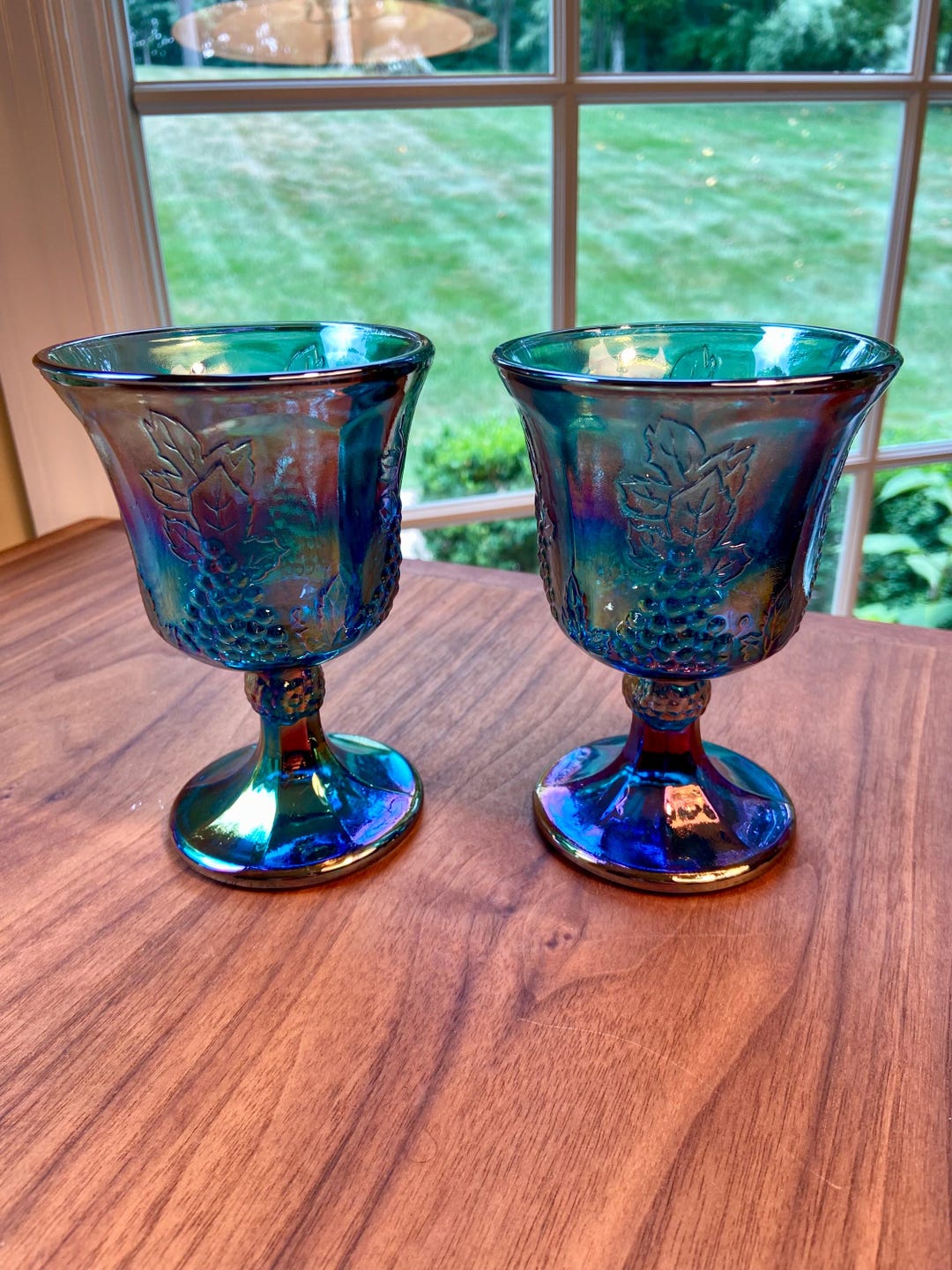 Vintage Indiana Carnival Glass Wine Glass/stemmed Goblet/set of 2 ...