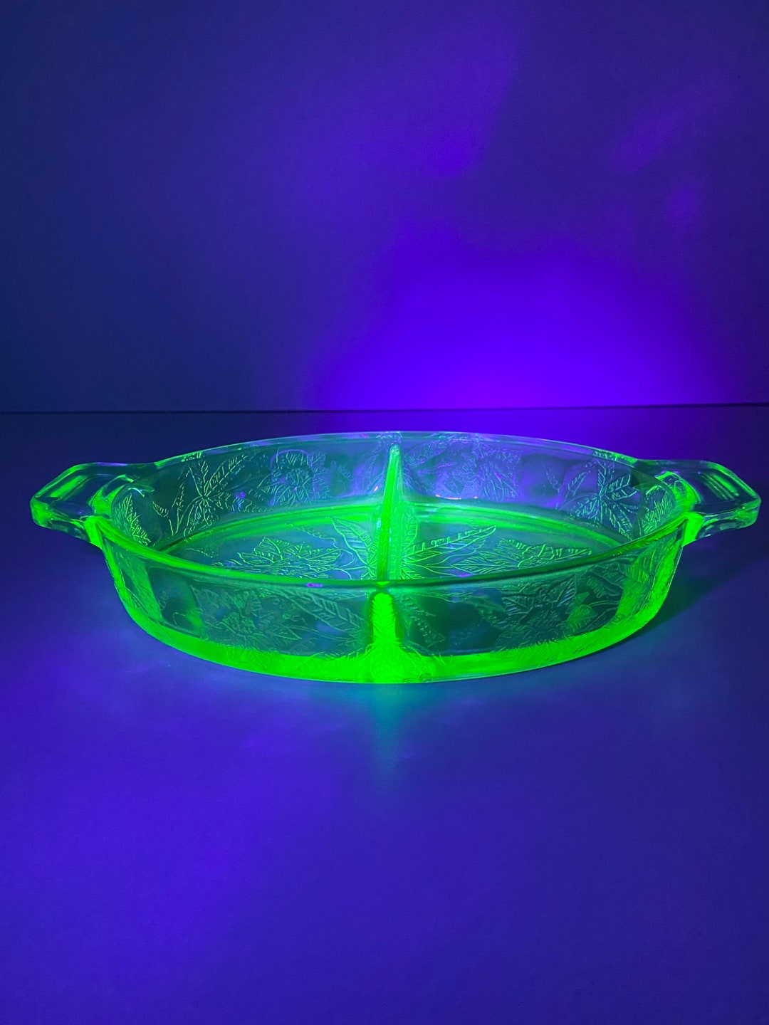 Vintage Uranium Glass 2-part Divided Relish Dish/jeannette Glass Co ...