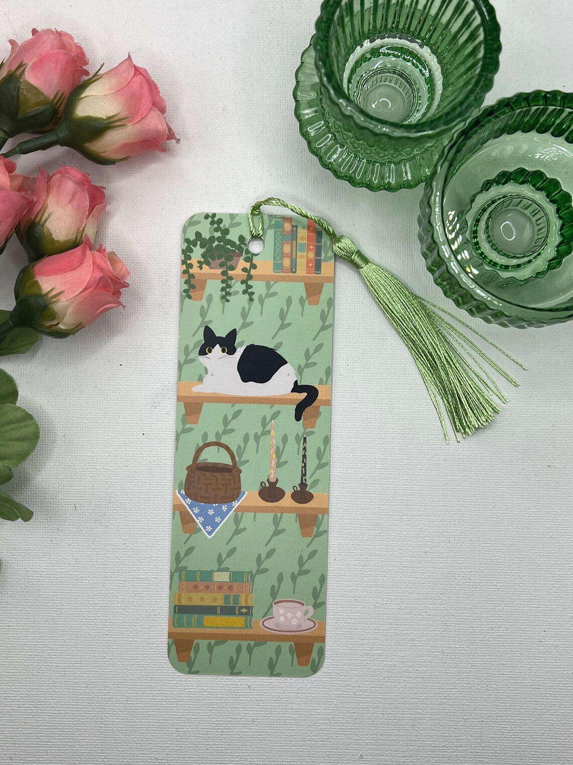 Cottagecore Cat Bookshelf Bookmark , Cozy Bookmarks , Pastel Colors ...