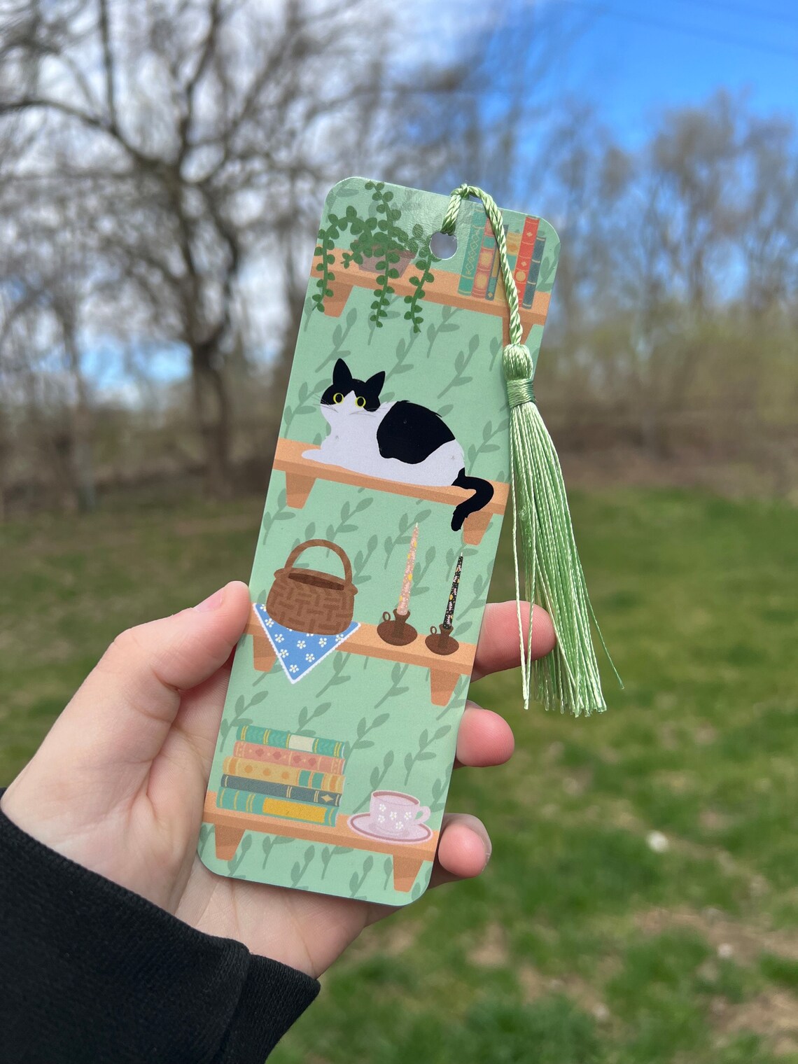 Cottagecore Cat Bookshelf Bookmark , Cozy Bookmarks , Pastel Colors ...