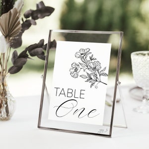 Table Number Sign, Modern Table Numbers, Floral Table Numbers, Black ...