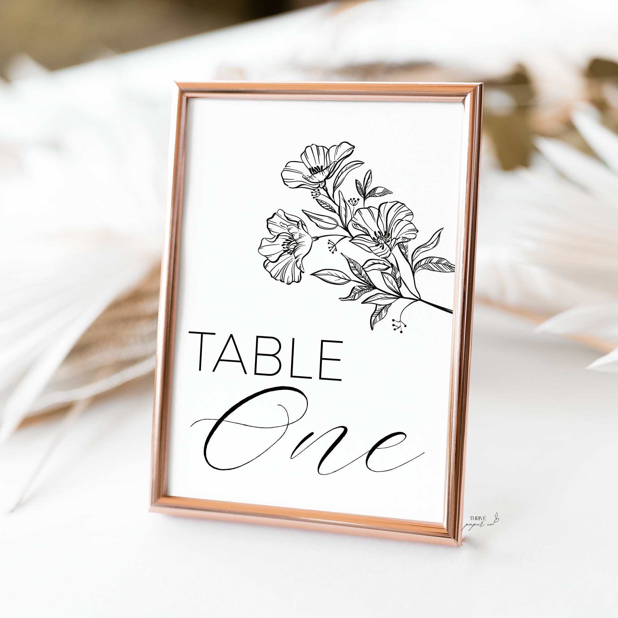 Table Number Sign, Modern Table Numbers, Floral Table Numbers, Black ...