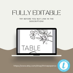 Table Number Sign, Modern Table Numbers, Floral Table Numbers, Black ...
