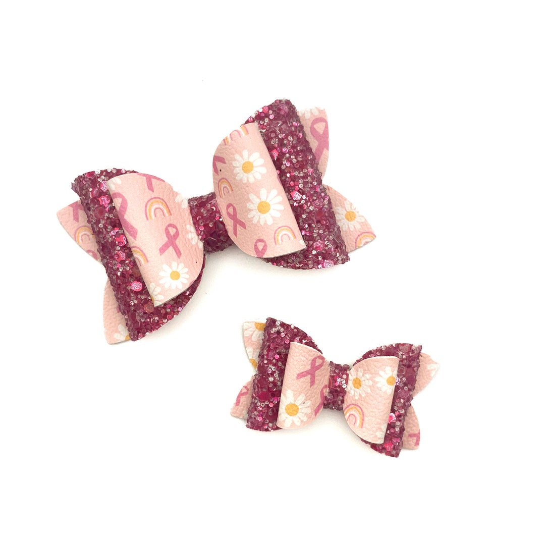 Breast Cancer Awareness Hair Bows, Faux Leather, Hair Clips, Pinch Bows ...