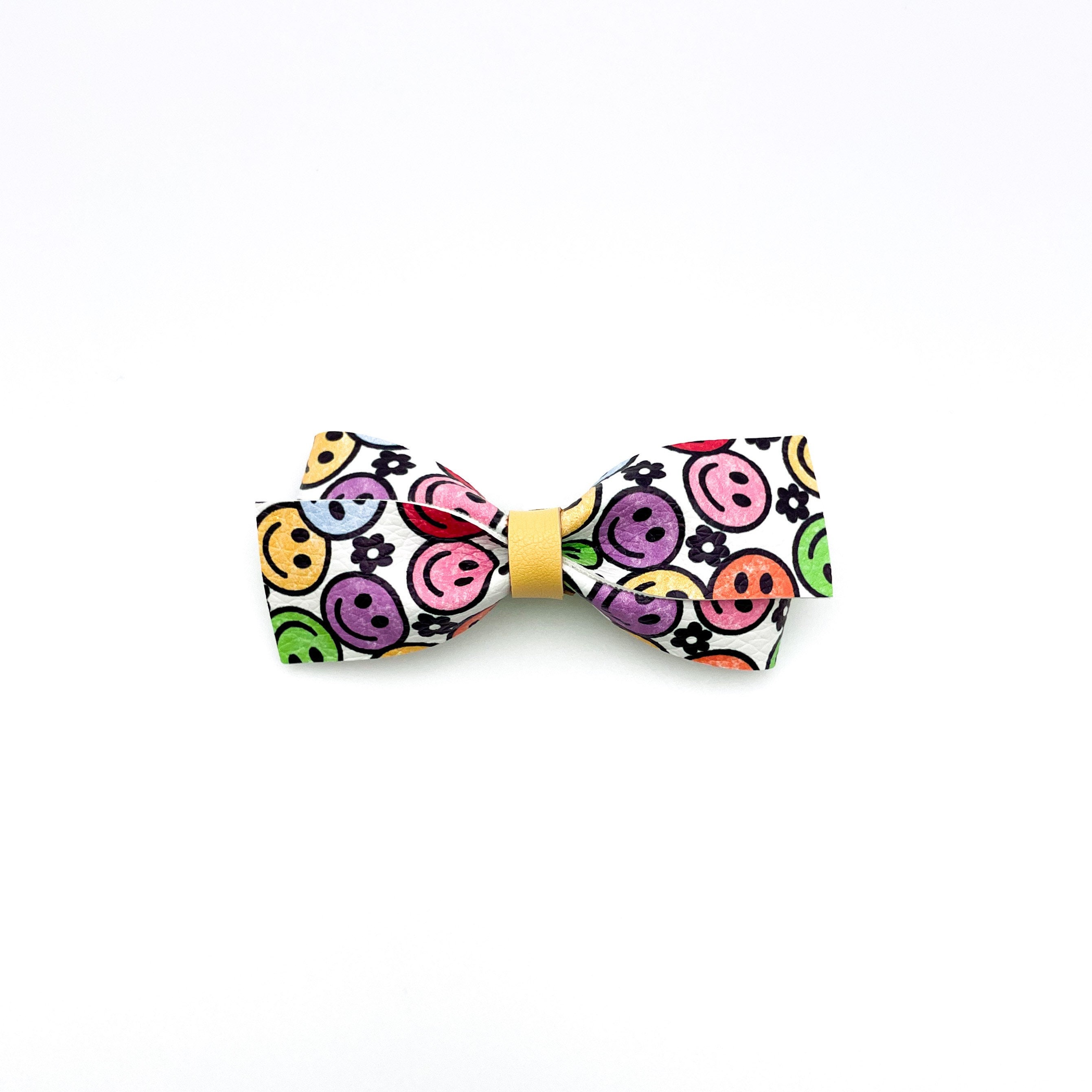 Rainbow Smilies Hair Bows, Hair Bows, Faux Leather, Summer, Hair Clips ...