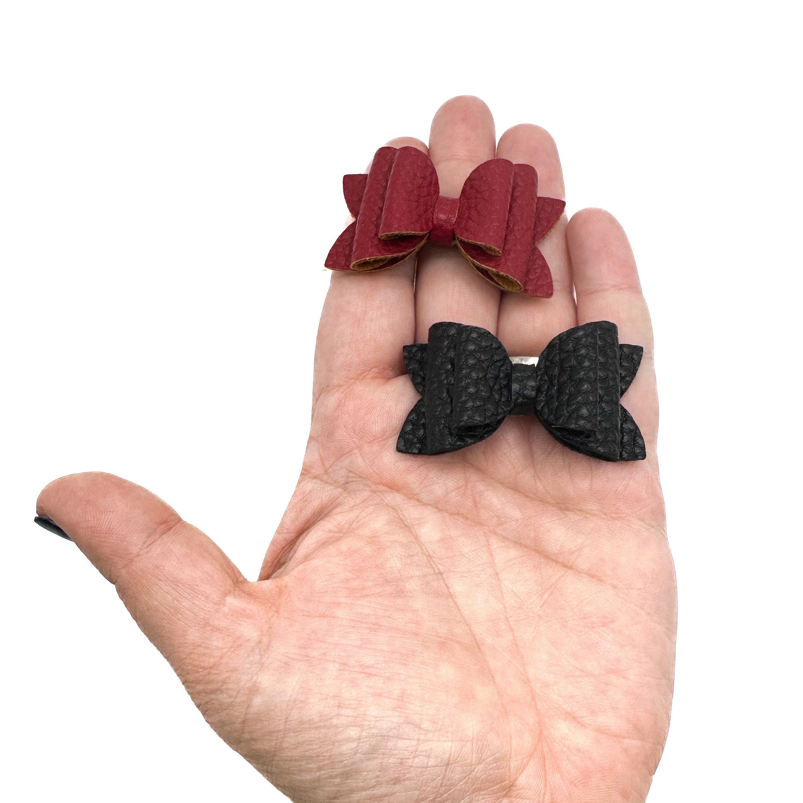 Black and Red Mini Hair Bows, Faux Leather, Hair Clips, Multiple Sizes ...