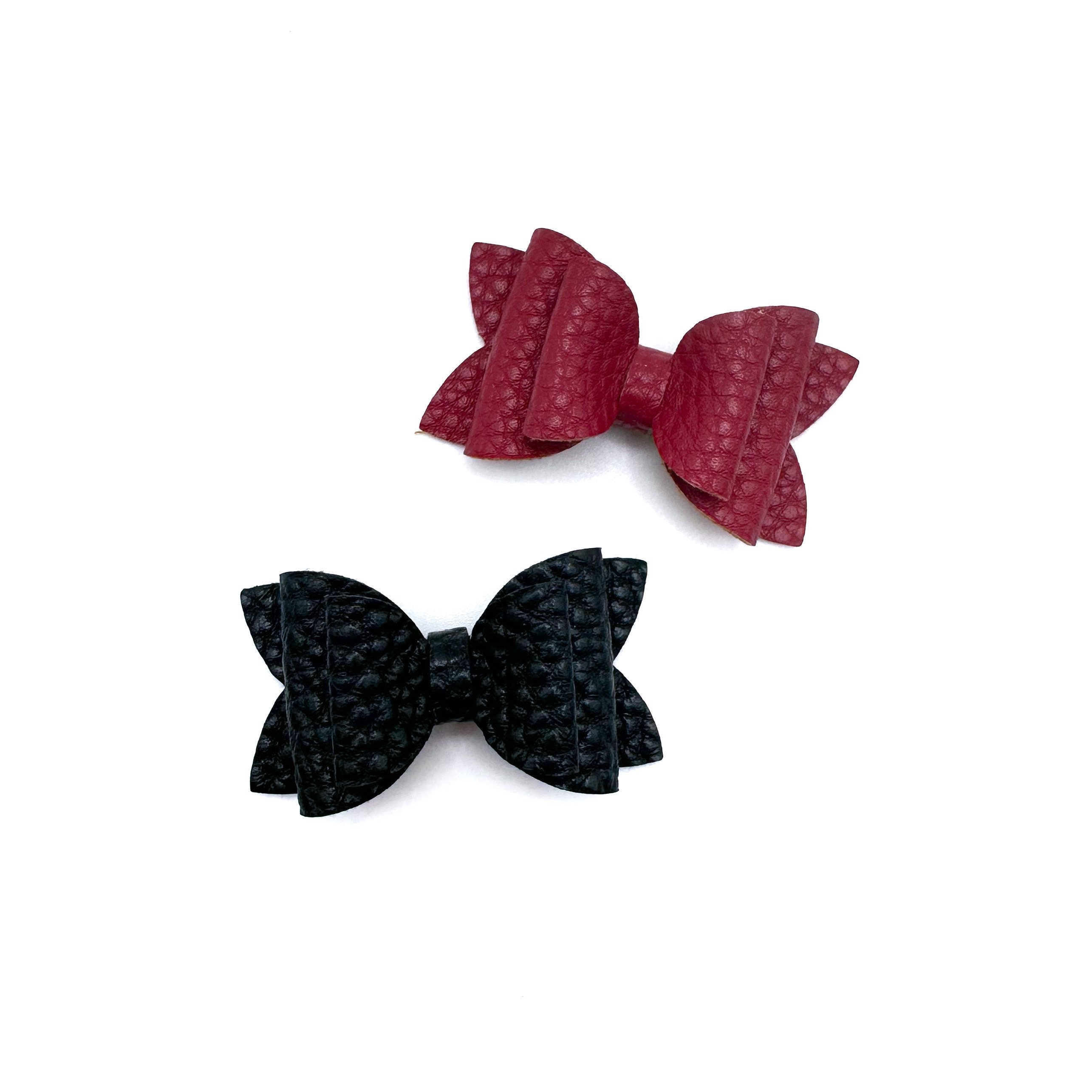 Black and Red Mini Hair Bows, Faux Leather, Hair Clips, Multiple Sizes ...